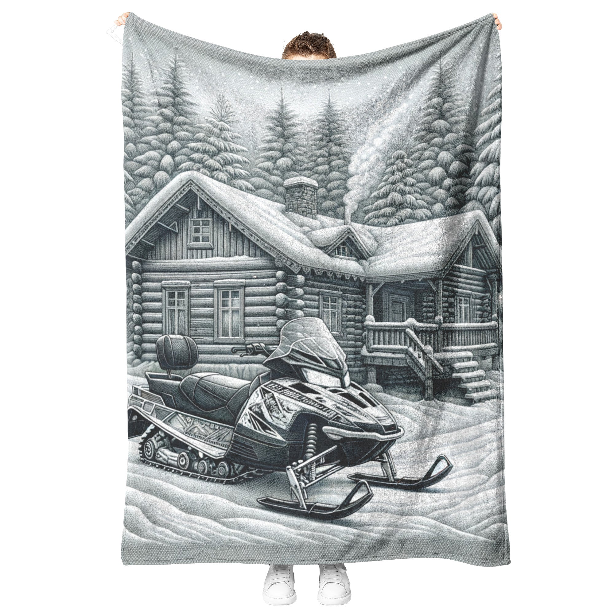 Log Cabin Black and White Snowmobile Blanket – SledFans